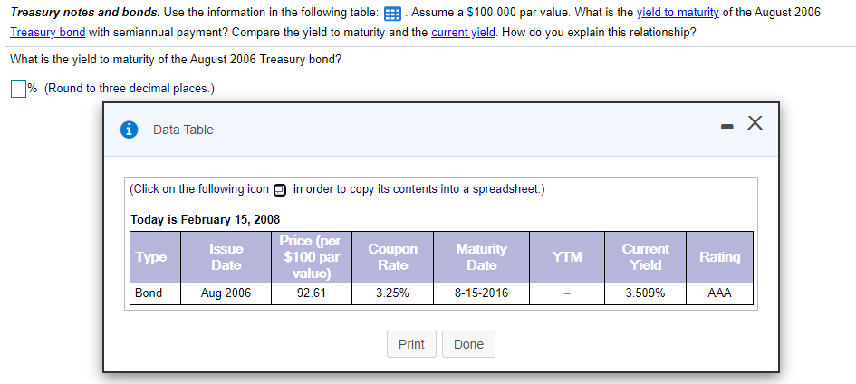 Solved Treasury notes and bonds. Use the information in the | Chegg.com
