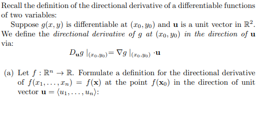 Solved Recall the definition of the directional derivative | Chegg.com