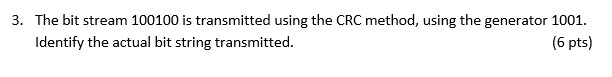Solved 3. The bit stream 100100 is transmitted using the CRC | Chegg.com