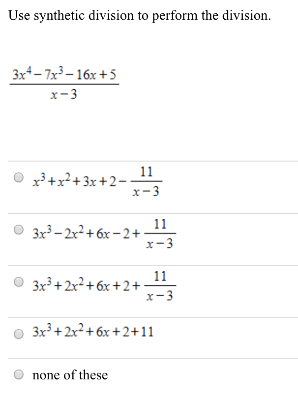 Solved Use synthetic division to perform the division. | Chegg.com