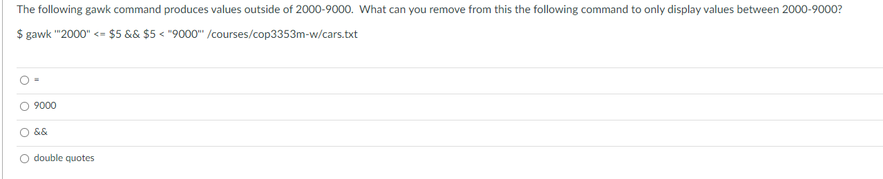 Solved The following gawk command produces values outside of | Chegg.com