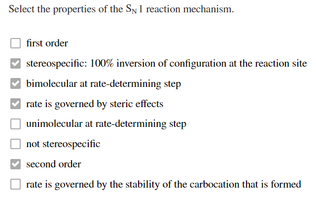 Solved Select the properties of the Sp1 reaction mechanism. | Chegg.com