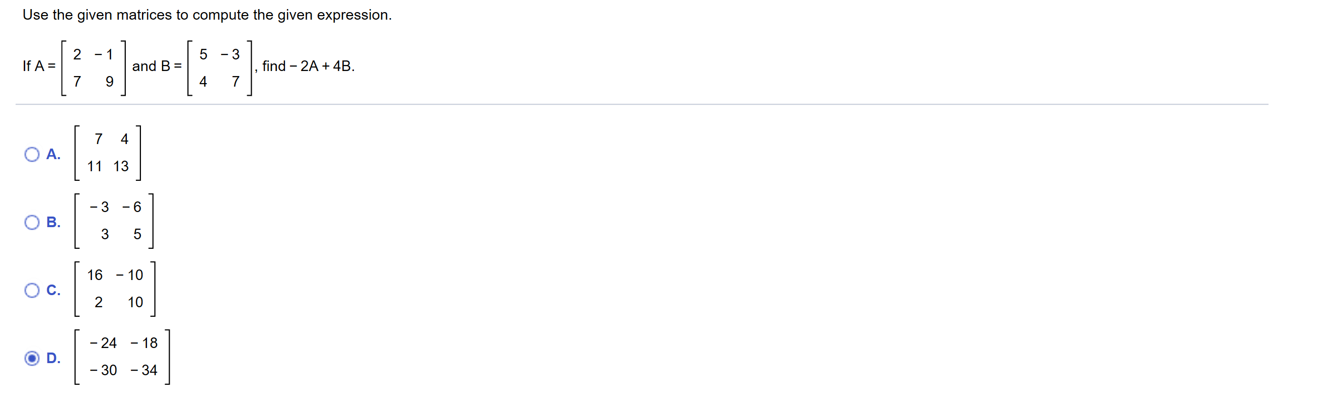 Solved Use the given matrices to compute the given | Chegg.com