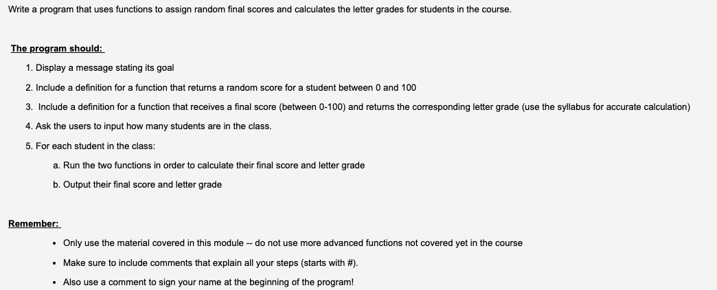Solved Write a program that uses functions to assign random | Chegg.com