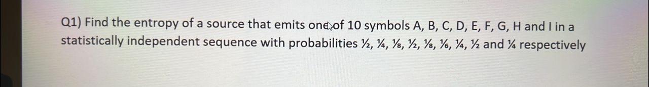 Solved Q1) Find the entropy of a source that emits one of 10 | Chegg.com