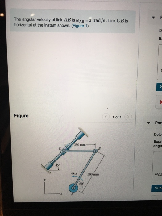 Solved The angular velocity of link AB is WAB 3 rad/s. Link | Chegg.com
