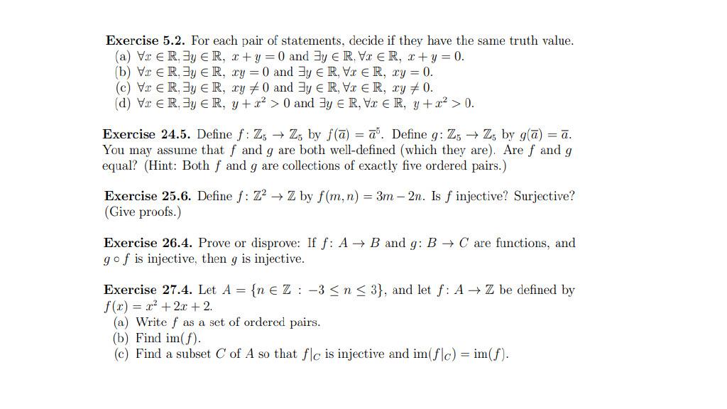 Solved Exercise 5.2. For each pair of statements, decide if | Chegg.com