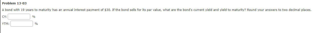 Solved CY: YTM: %% | Chegg.com