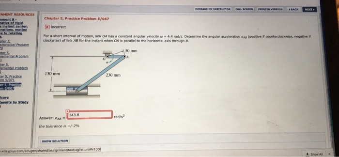 Solved For a short interval of motion, link OA has a | Chegg.com