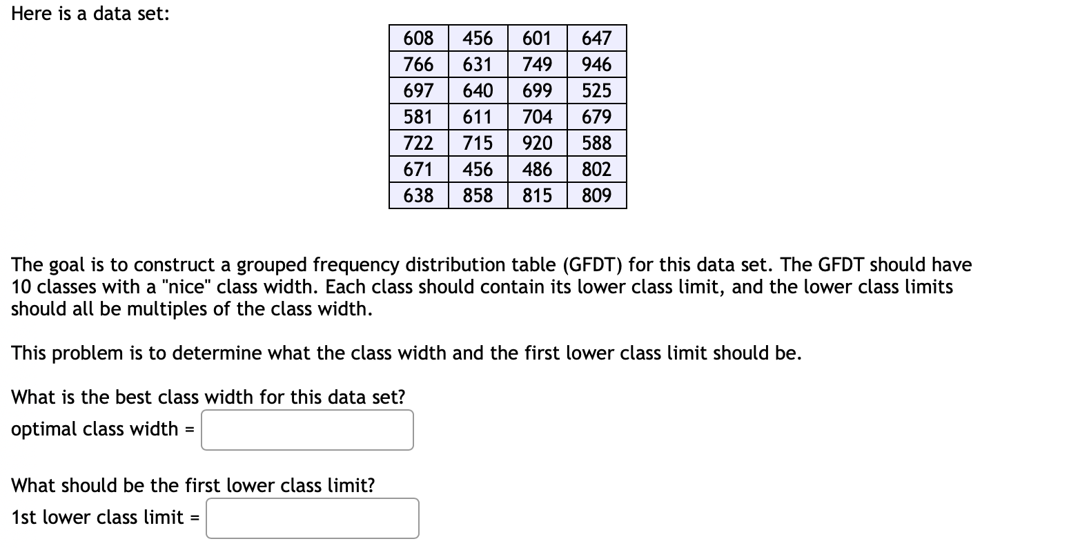 Solved Here is a data set: The goal is to construct a | Chegg.com