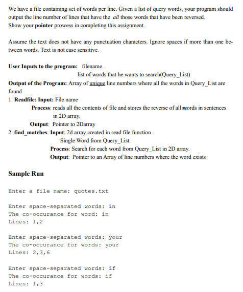 We have a file containing set of words per line. | Chegg.com