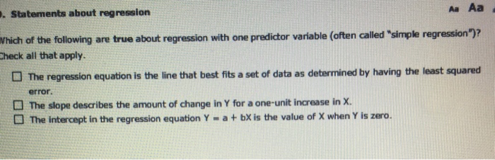 Solved Statements about regression Which of the following | Chegg.com
