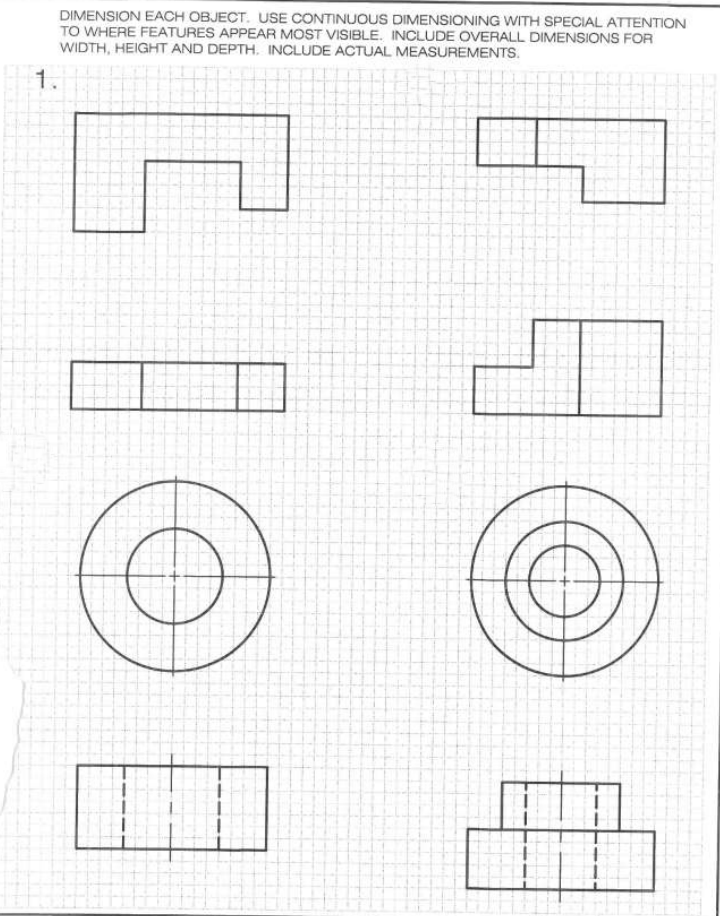 Solved DIMENSION EACH OBJECT. USE CONTINUOUS DIMENSIONING | Chegg.com
