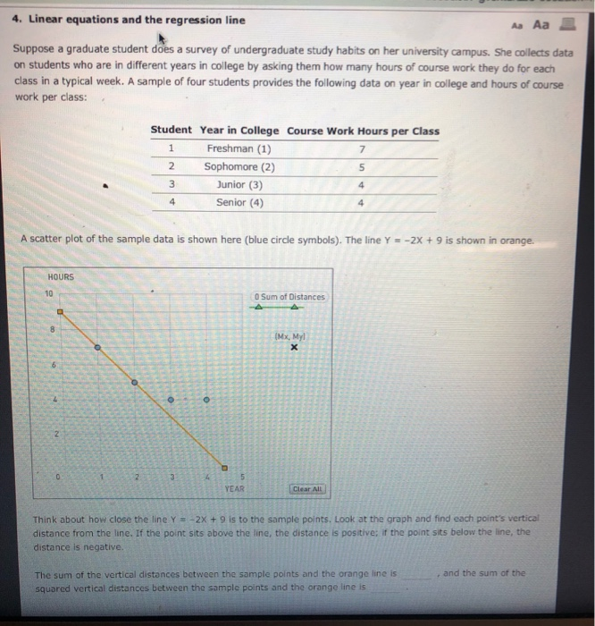 Solved 4 Linear equations and the regression line Aa Aa | Chegg.com