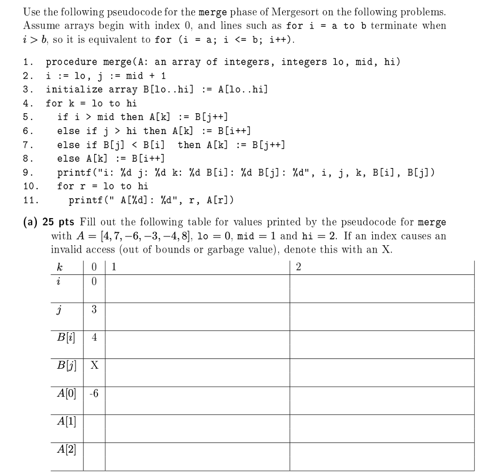Solved Use the following pseudocode for the merge phase of | Chegg.com