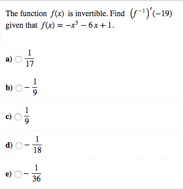 Solved )-19) The function f(x) is invertible. Find (f given | Chegg.com