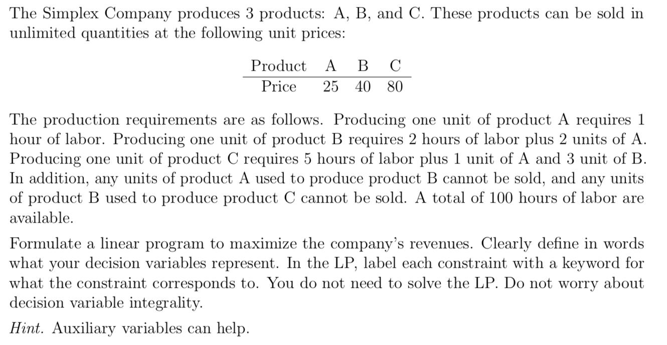 Solved The Simplex Company produces 3 products: A, B, and C. | Chegg.com