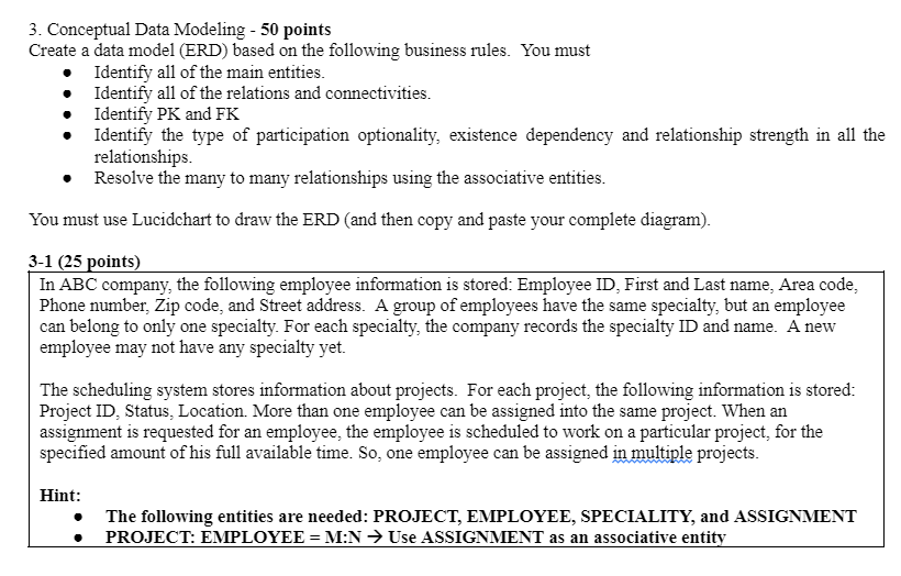 Solved 3. Conceptual Data Modeling - 50 points Create a data | Chegg.com