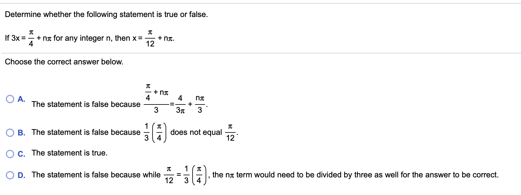 Solved Determine whether the following statement is true or | Chegg.com