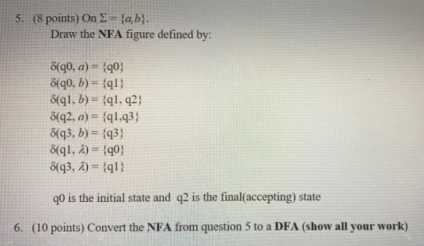 Solved (8 ﻿points) On Σ={a,b}.Draw the NFA figure defined | Chegg.com