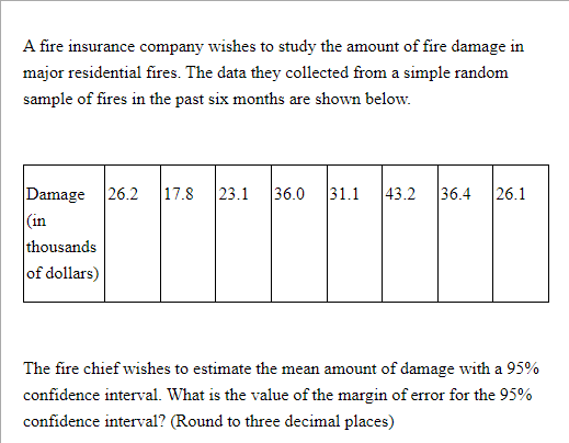 Solved A fire insurance company wishes to study the amount | Chegg.com