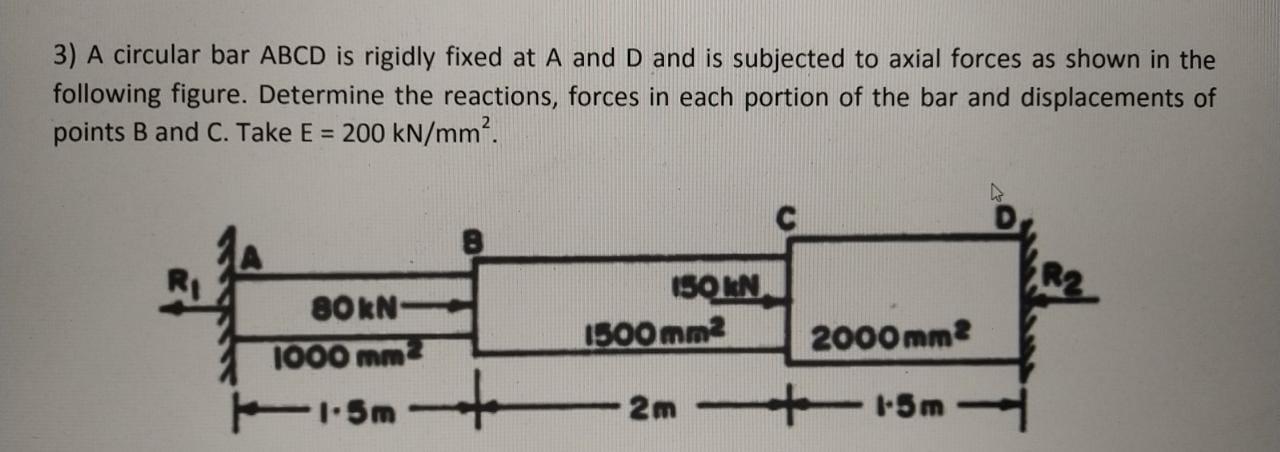 Solved 3) A circular bar ABCD is rigidly fixed at A and D | Chegg.com