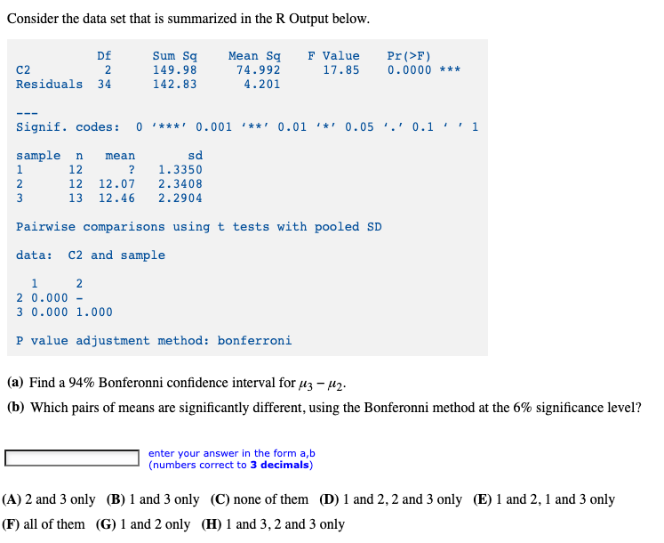 Solved Consider the data set that is summarized in the R | Chegg.com