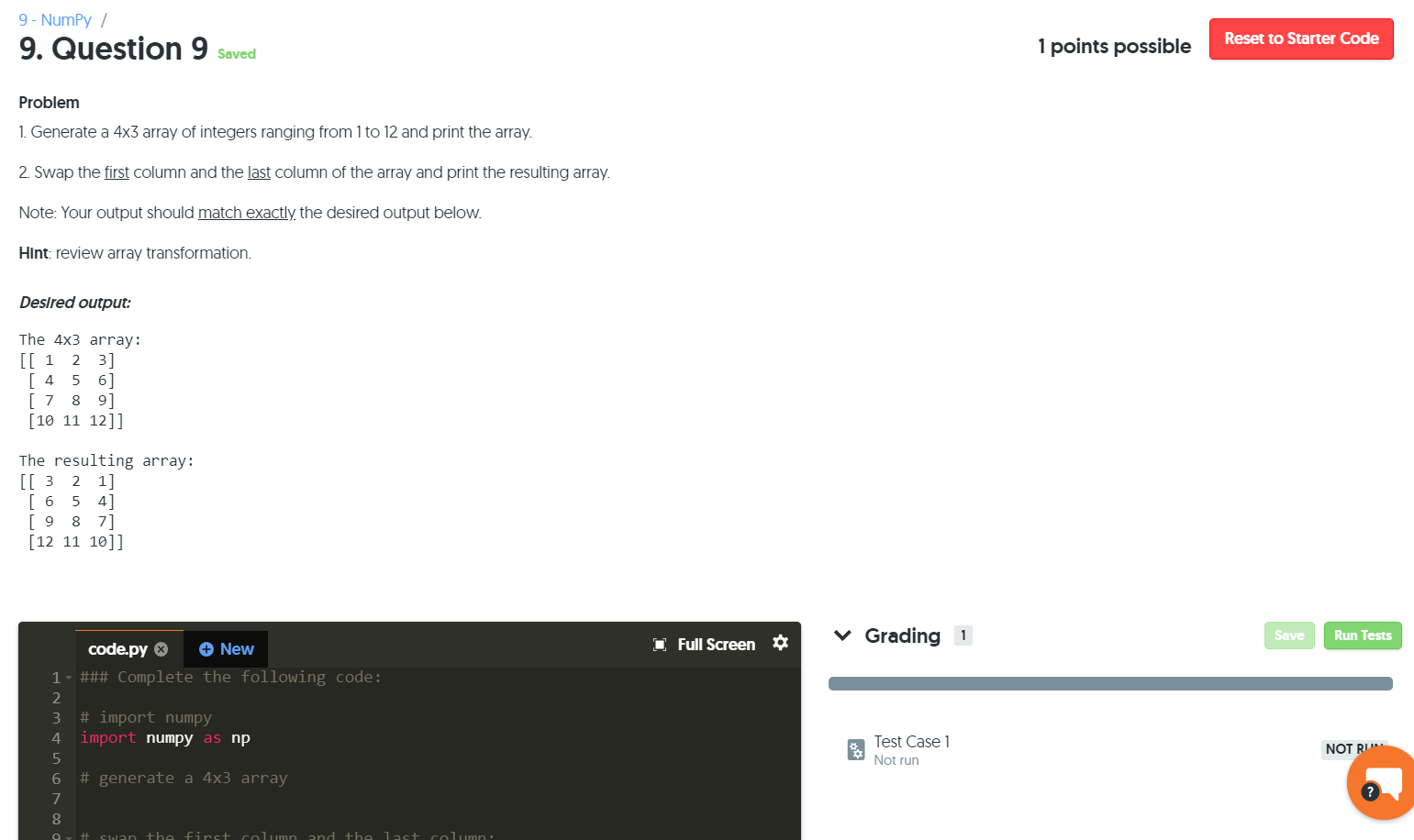 Solved Problem 1. Generate a 4x3 array of integers ranging | Chegg.com