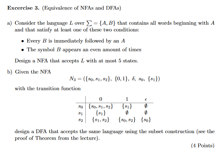 Solved Excercise 3. (Equivalence of NFAs and DFAs) a) | Chegg.com