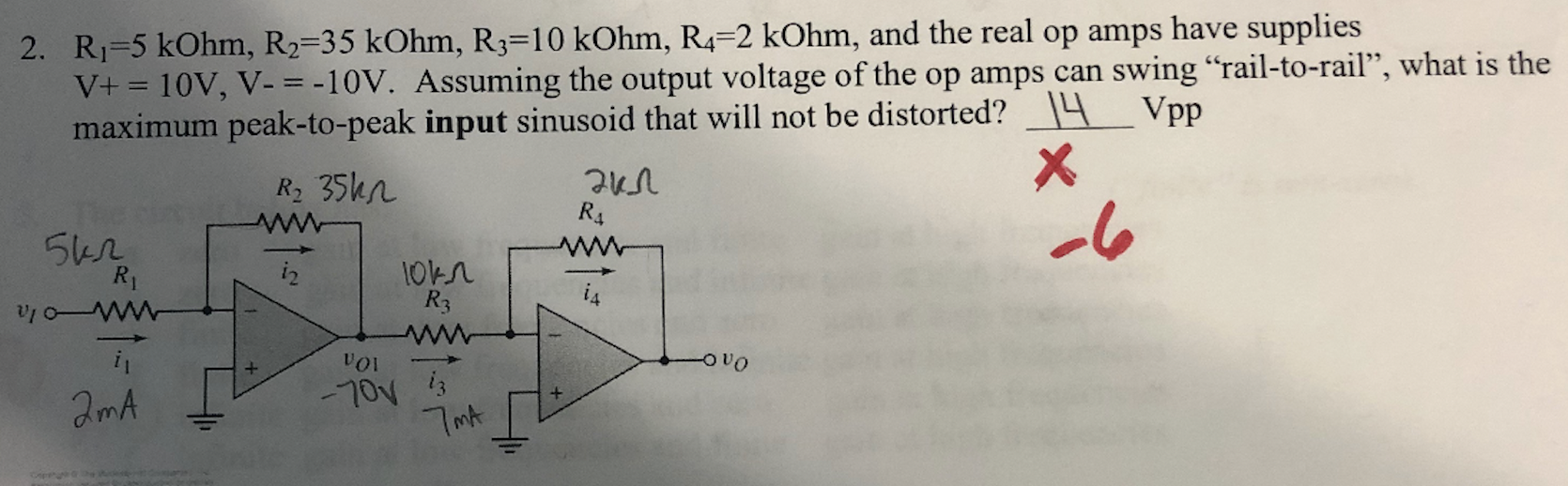 Solved 2. Ri=5 kOhm, R2=35 kOhm, R3=10 kOhm, R4=2 kOhm, and | Chegg.com