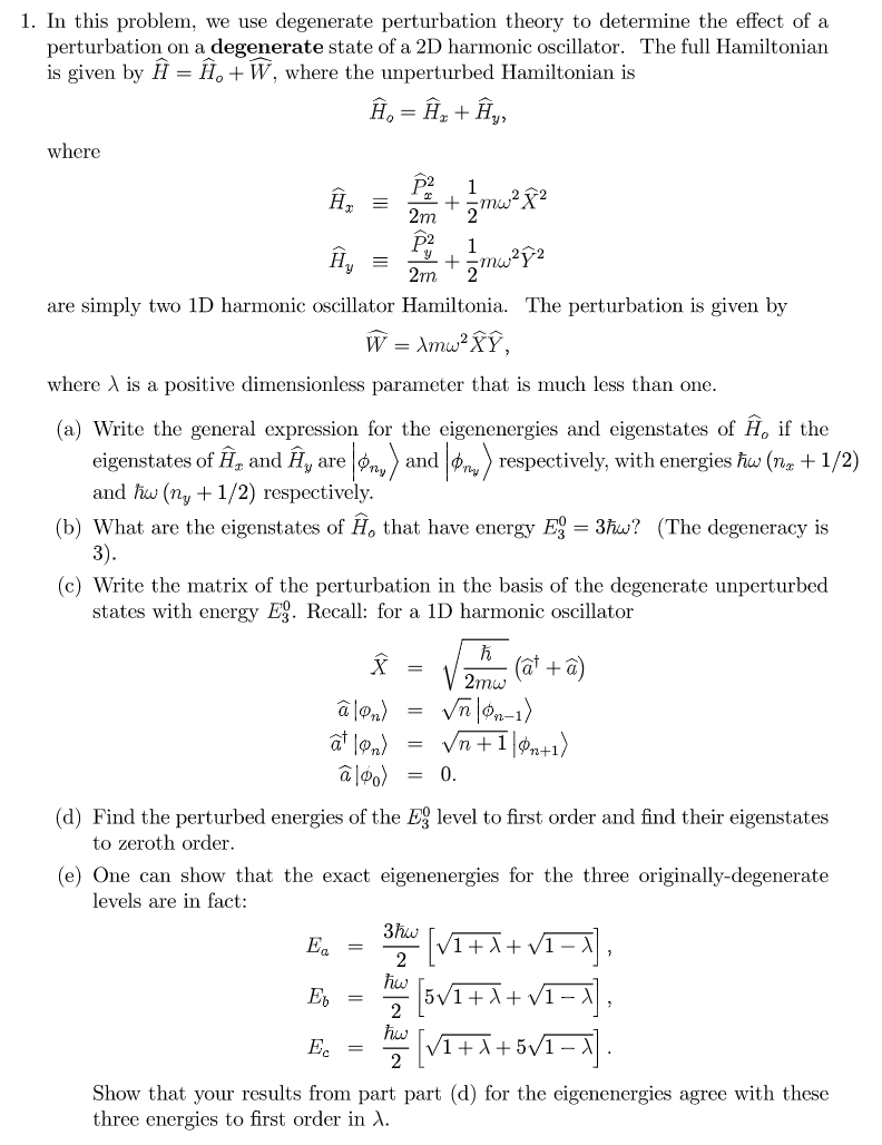 Solved 1. In this problem, we use degenerate perturbation | Chegg.com