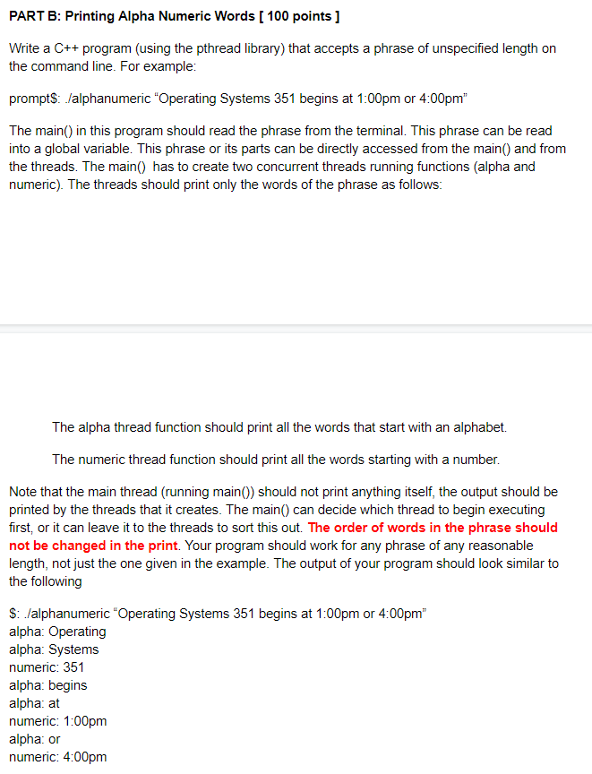 Solved PART B: Printing Alpha Numeric Words [ 100 points ] | Chegg.com