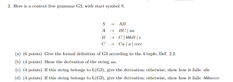 Solved 2. Here is a context-free grammar G3, with start | Chegg.com