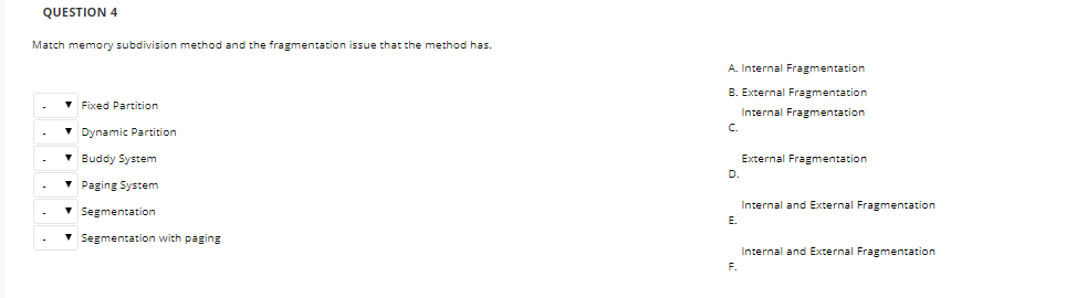 Solved QUESTION 4 Match memory subdivision method and the | Chegg.com