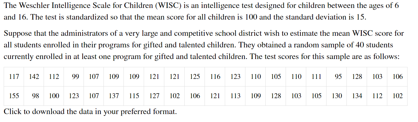 Solved The Weschler Intelligence Scale for Children (WISC) | Chegg.com