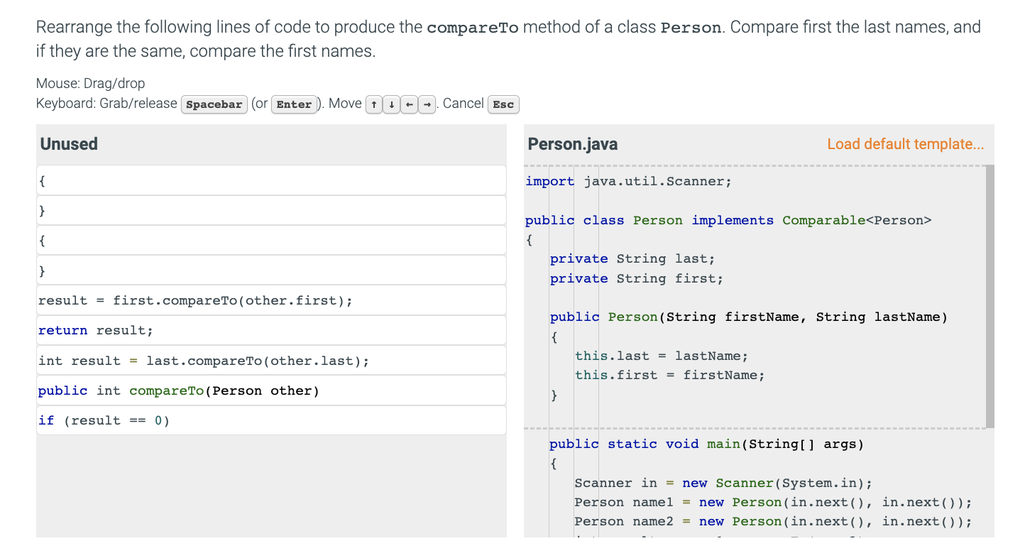 Solved Rearrange the following lines of code to produce the | Chegg.com