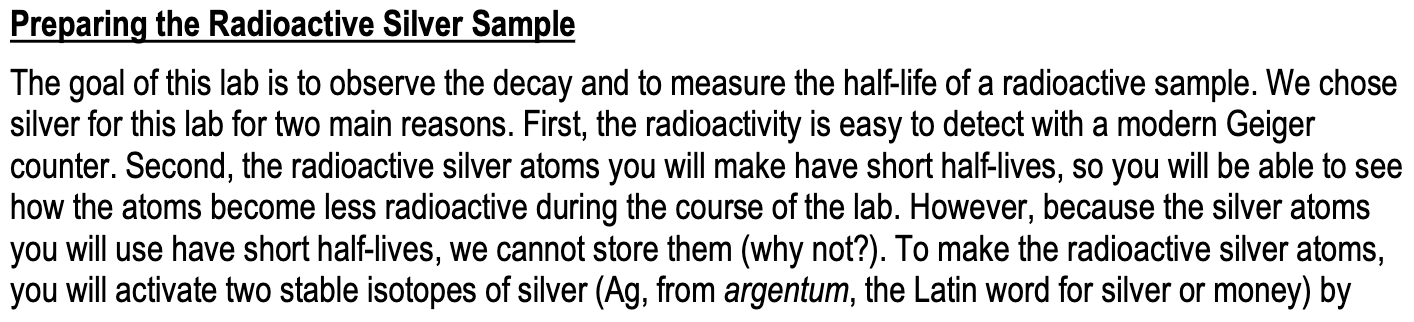 Preparing the Radioactive Silver Sample The goal of | Chegg.com