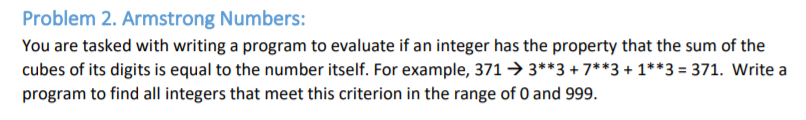 Solved Problem 2. Armstrong Numbers: You are tasked with | Chegg.com