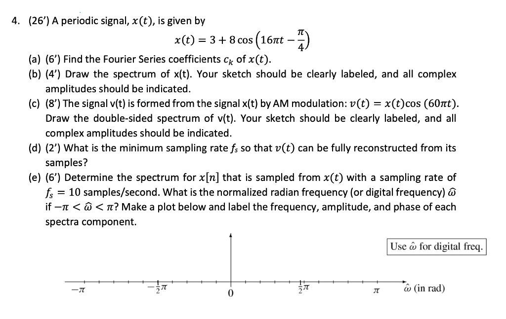 Solved 4. (26') A periodic signal, x(t), is given by | Chegg.com