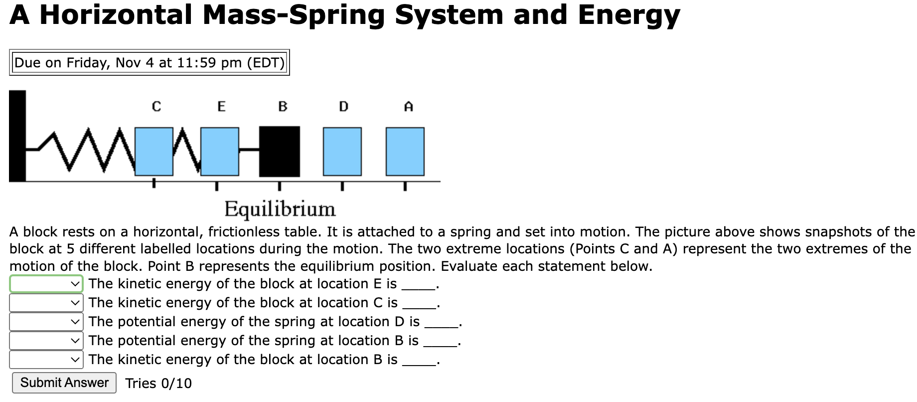 Solved A Horizontal Mass-Spring System and Energy Due on | Chegg.com
