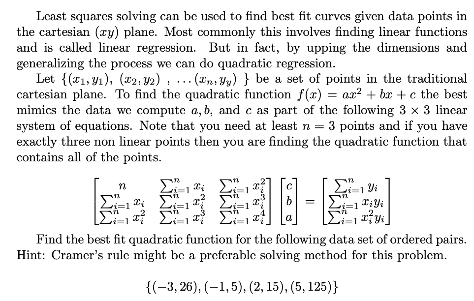 Solved Least squares solving can be used to find best fit | Chegg.com