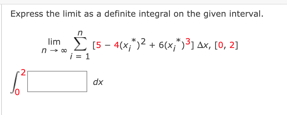 Solved Express the limit as a definite integral on the | Chegg.com