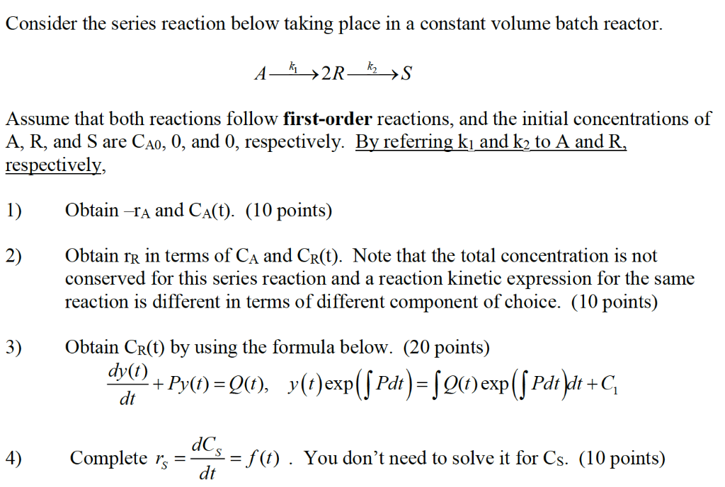 Consider the series reaction below taking place in a | Chegg.com