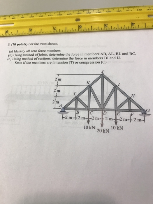 Solved For the truss shown: (a) Identify all zero force | Chegg.com Solved For the truss shown: (a) Identify all zero force | Chegg.com