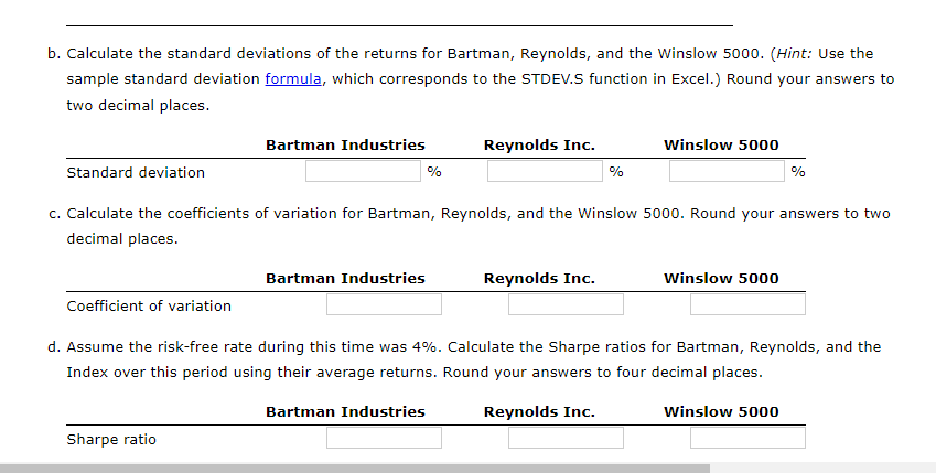 Solved b. Calculate the standard deviations of the returns | Chegg.com
