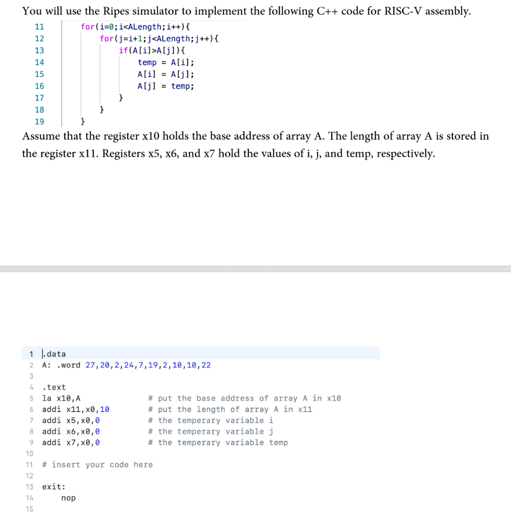 Solved 11 12 You will use the Ripes simulator to implement | Chegg.com