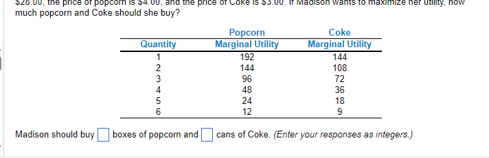 Solved The following table shows Madison's utility... from | Chegg.com
