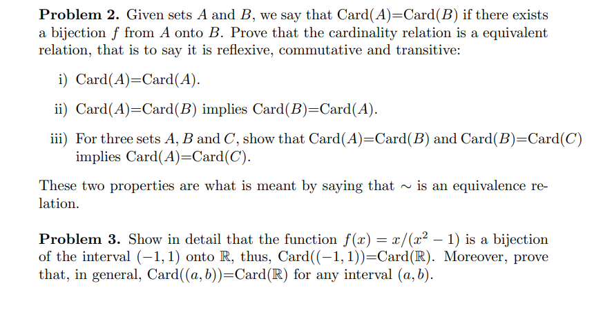 Solved Problem 2. Given sets A and B, we say that | Chegg.com