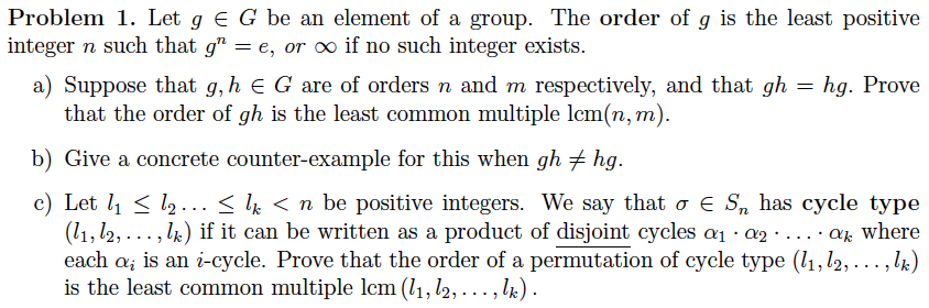 Solved = = Problem 1. Let g E G be an element of a group. | Chegg.com