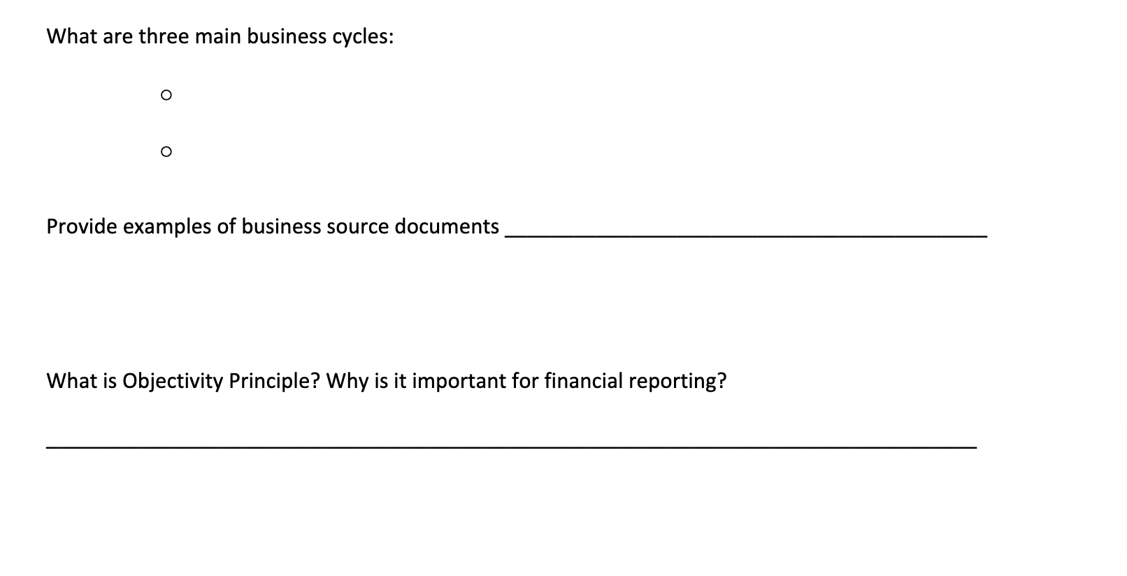 Solved What are three main business cycles: 0 0 Provide | Chegg.com